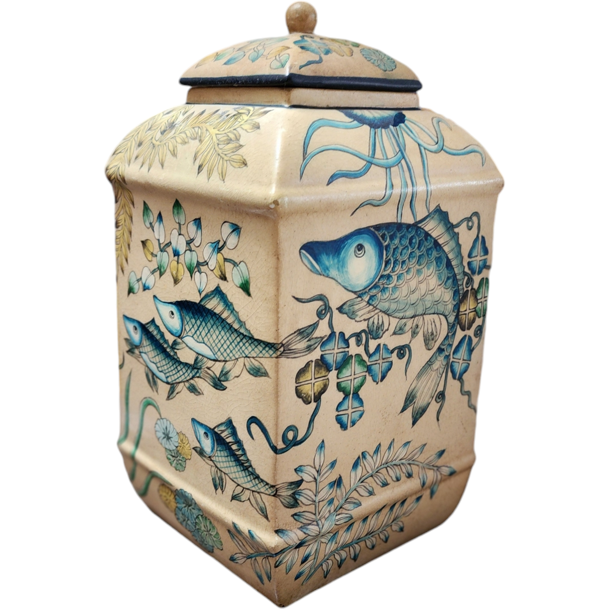 Andrea by Sadek Stunning Chinese Porcelain Jar with Intricate Fish and ...