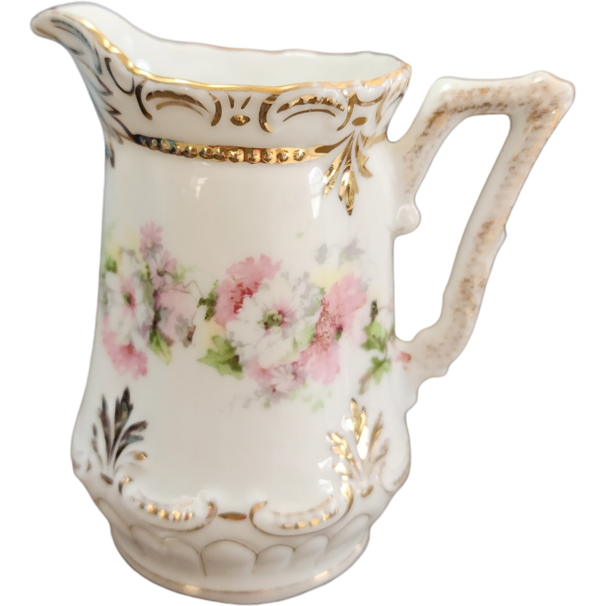 4" Bavarian Porcelain Hand-Painted Creamer Pitcher Pink and White ...