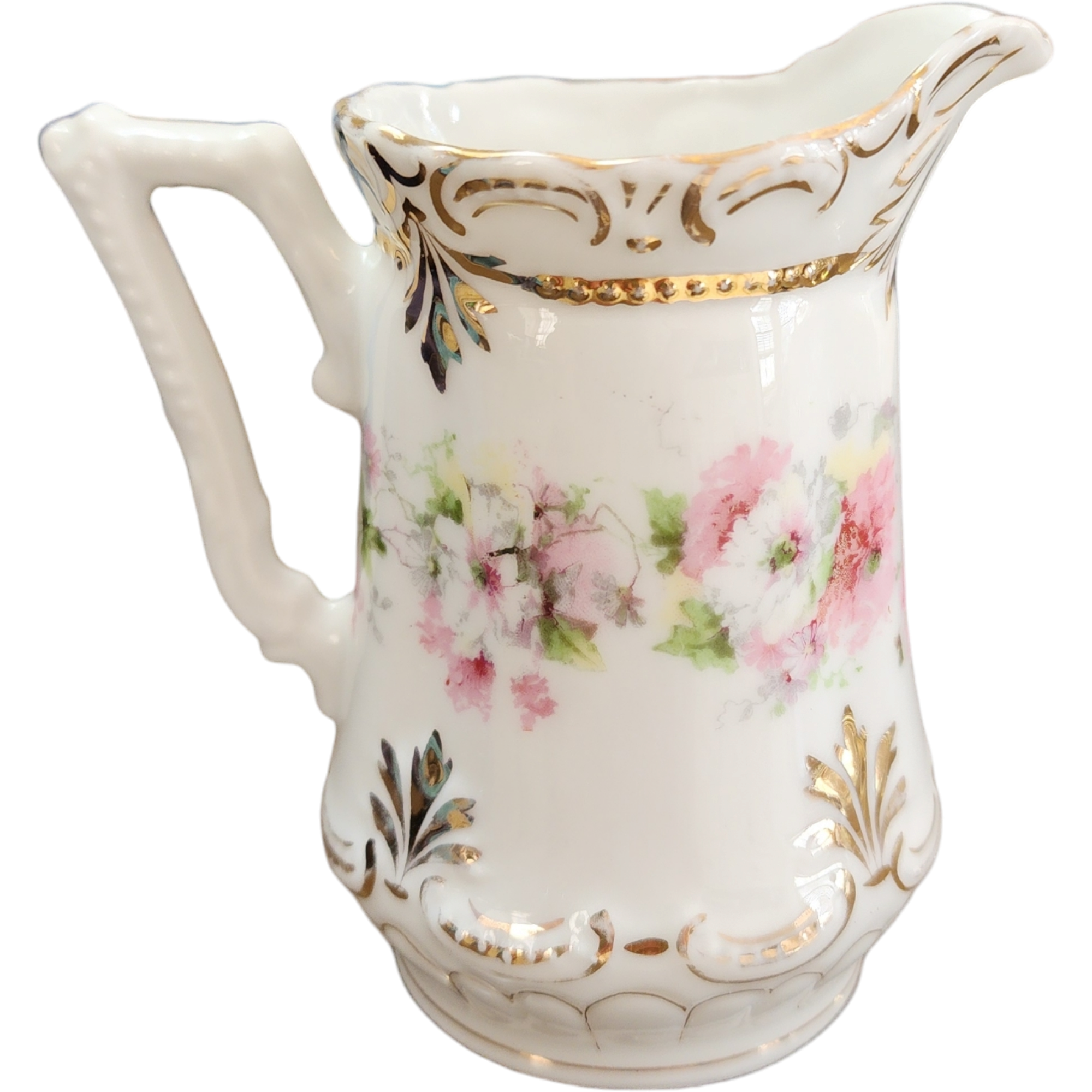 4" Bavarian Porcelain Hand-Painted Creamer Pitcher Pink and White ...