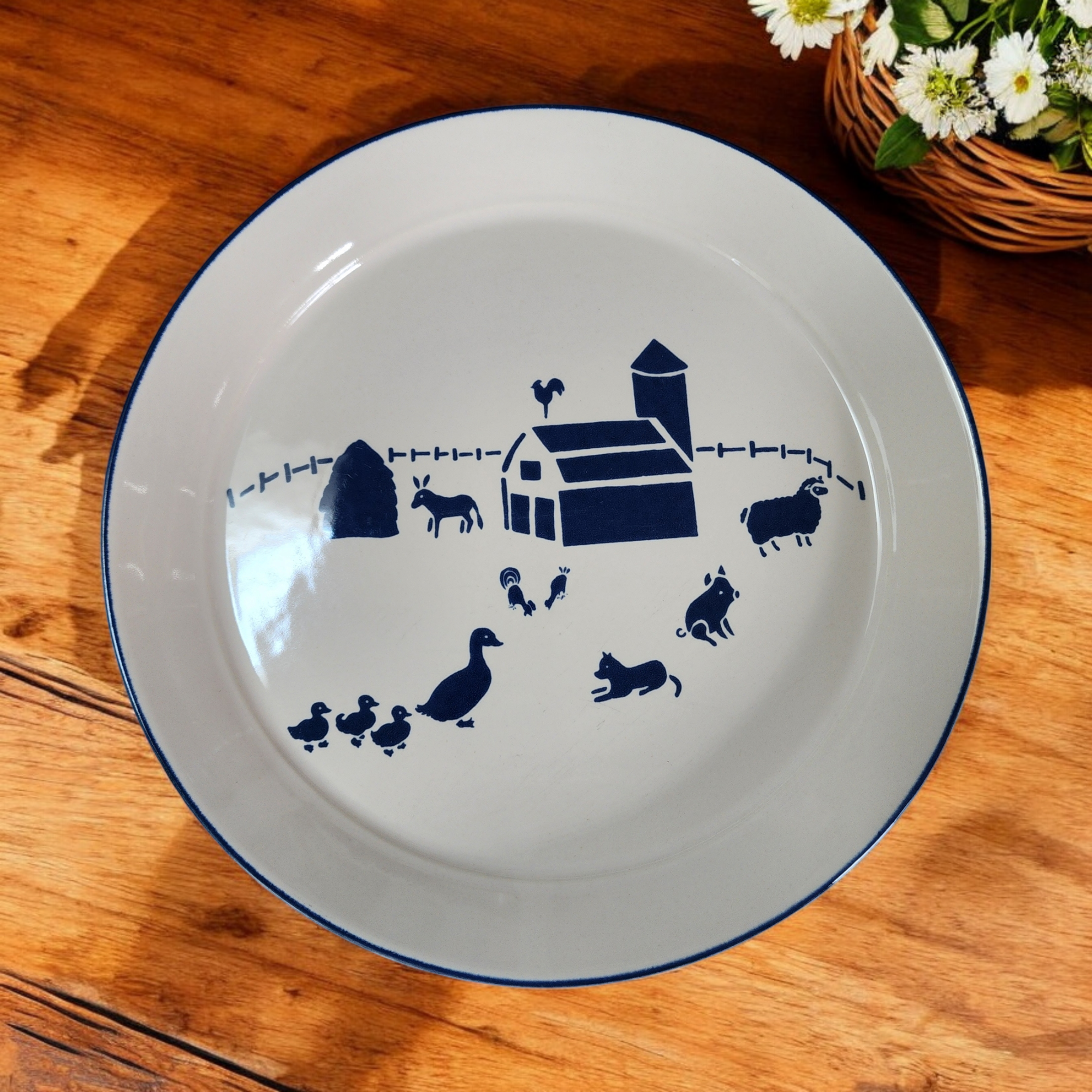 Vintage Spectrum USA Farmhouse Barnyard Plate Blue & White Country ...