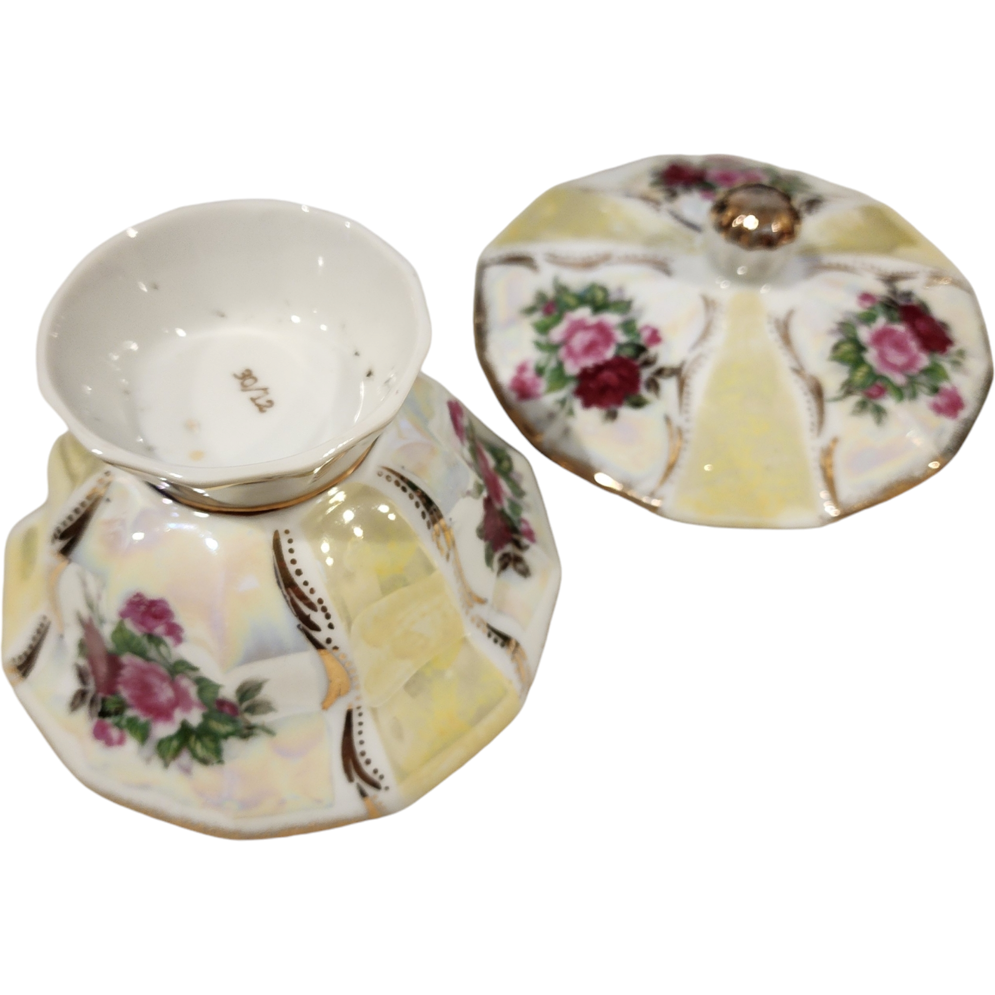 Vintage Lusterware Candy Dish with Lid Hand-Painted Roses & 22K Gold ...