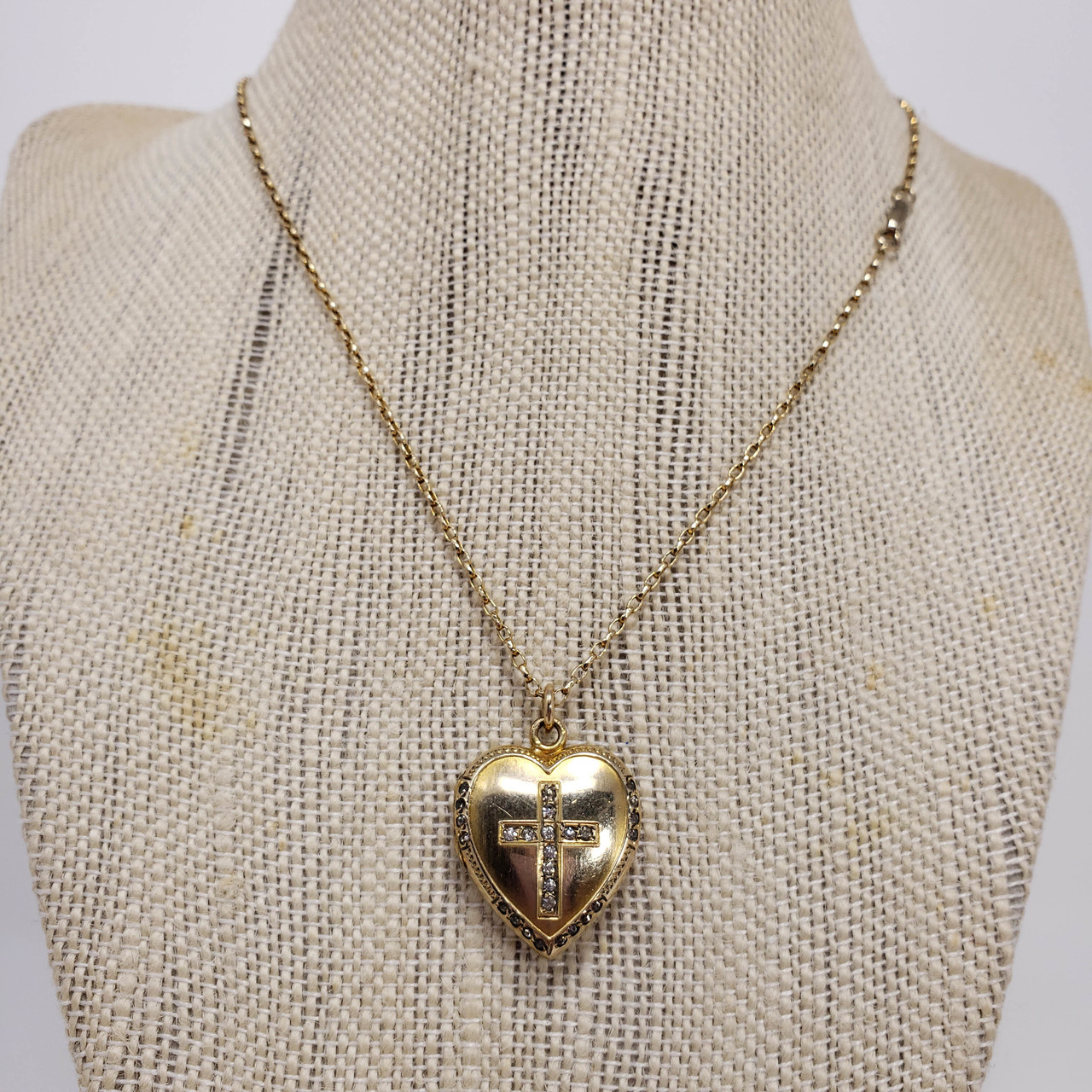 Vintage 10K Gold Filled Holy Cross Heart Shaped Locket - Vintage Loft