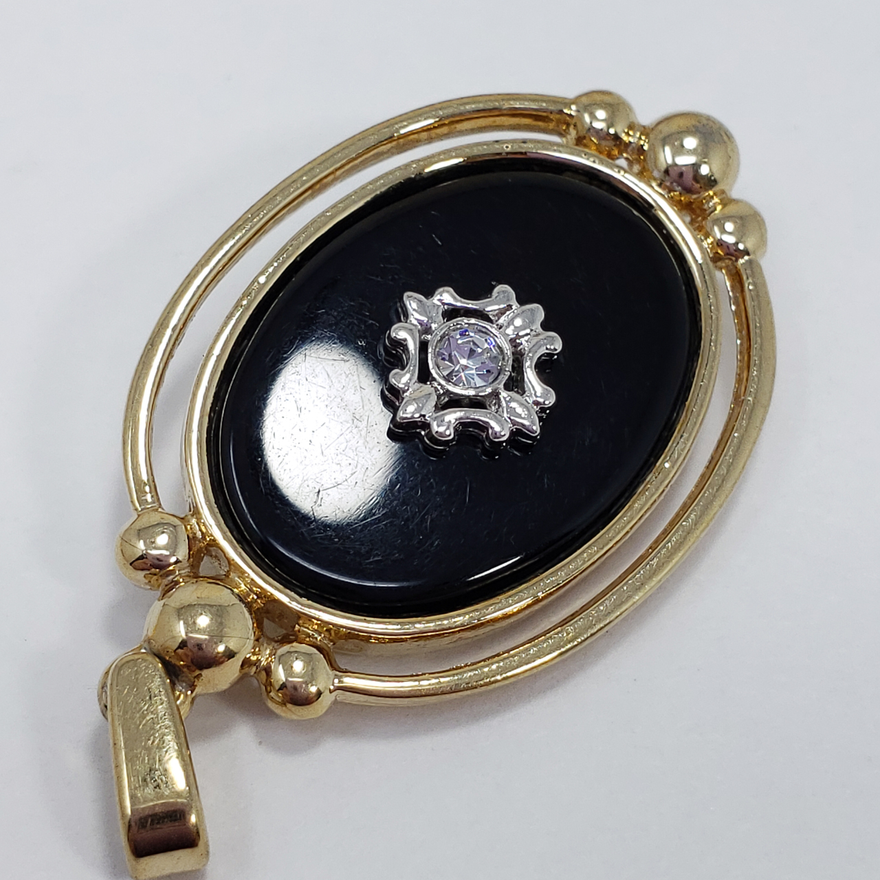 Two Sided Reversible Pendant Black and Gold-tone With Crystal Accents ...