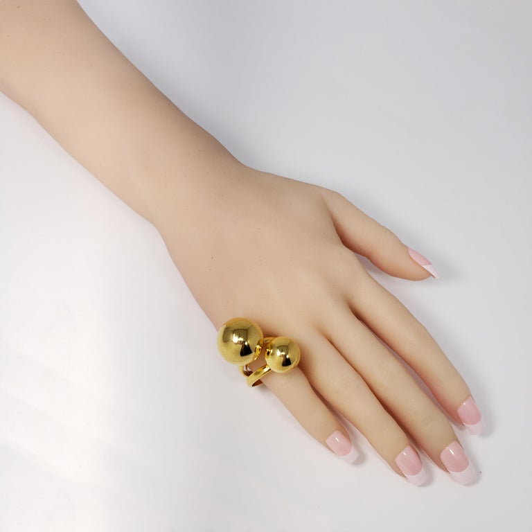 Kenneth Jay Lane KJL Gold Chucky Ball Double Cocktail Statement Ring ...