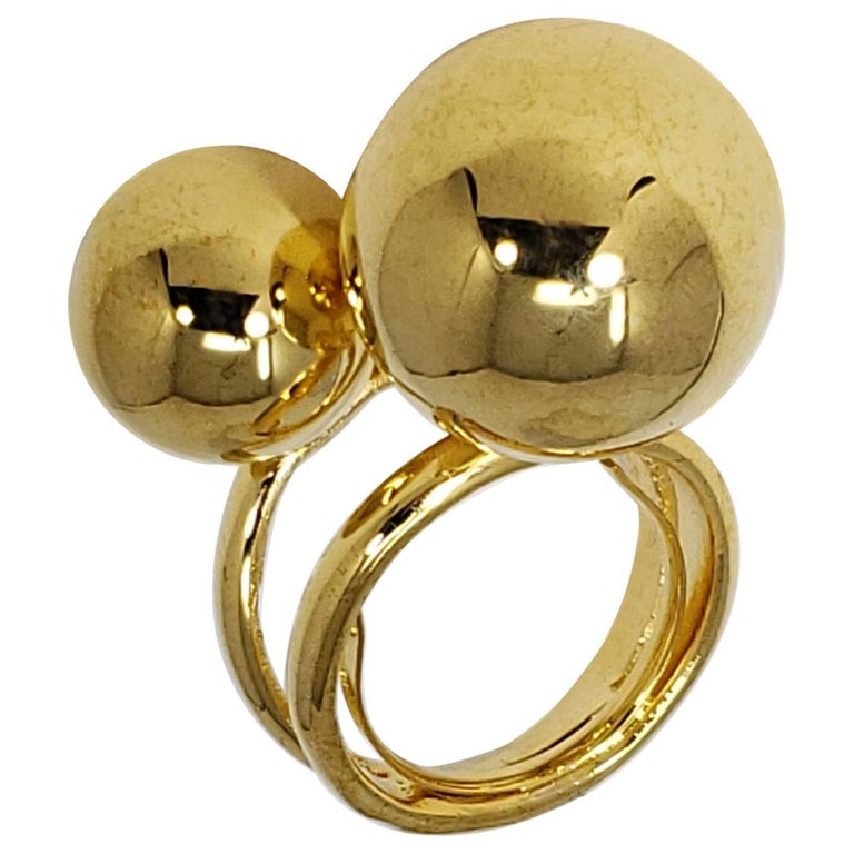 Kenneth Jay Lane KJL Gold Chucky Ball Double Cocktail Statement Ring ...
