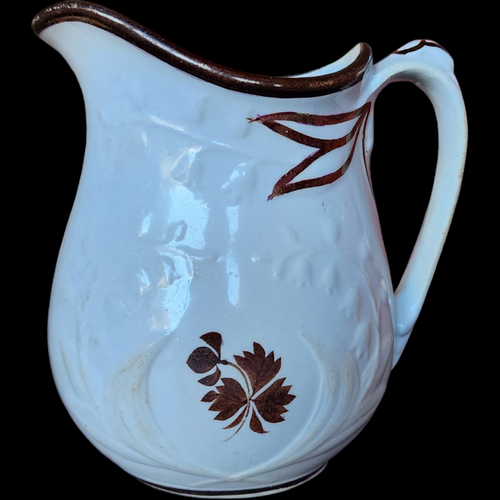 _Anthony_Shaw_Burslem_Tea_Leaf_Embossed_Lily_Rim_Copper_Band_Ironstone ...