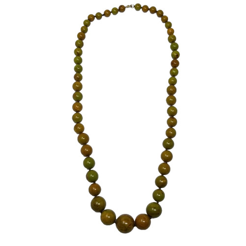 Apple Green Marbled Bakelite 29" Graduated Bead Necklace - Vintage Loft