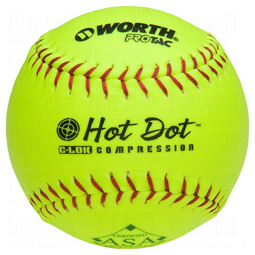 Worth ASA Hot Dot 12 Inch Slow Pitch Softballs Pro Tac 1 Dozen - Ballgloves