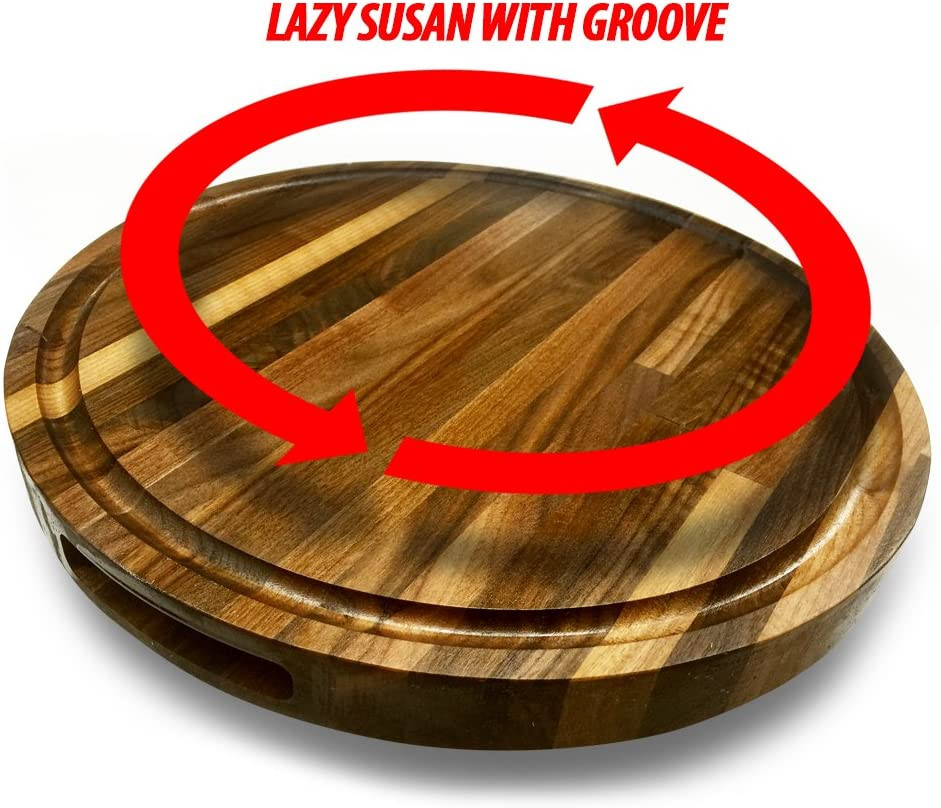 Round Sealed Cutting board Butcher block with Lazy Susan and groove, 1 ...