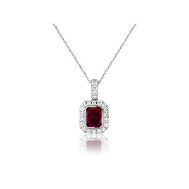 Mark Milton 18ct White Gold Ruby Diamond Surround Pendant Necklace