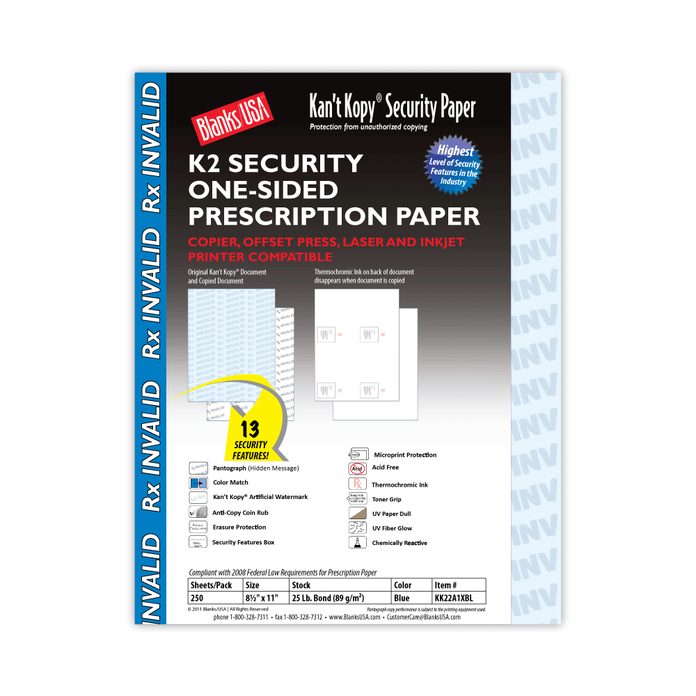 K2 Prescription Paper with 13 Features | KK2-X | Blanks/USA