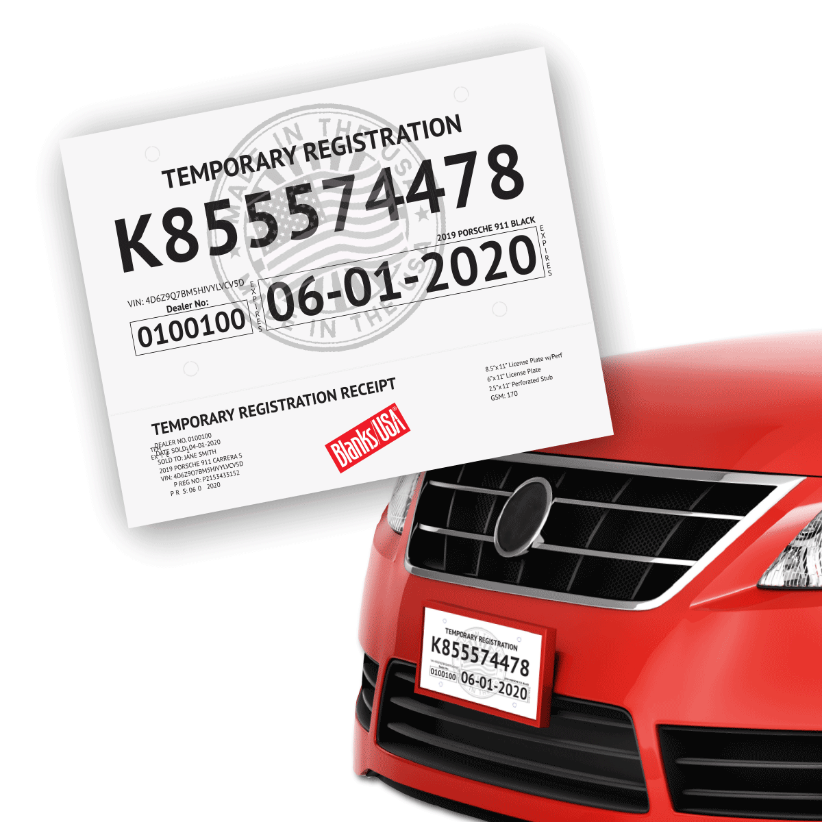 Plastic Paper™ Temporary License Plate | PPLPA | Blanks/USA