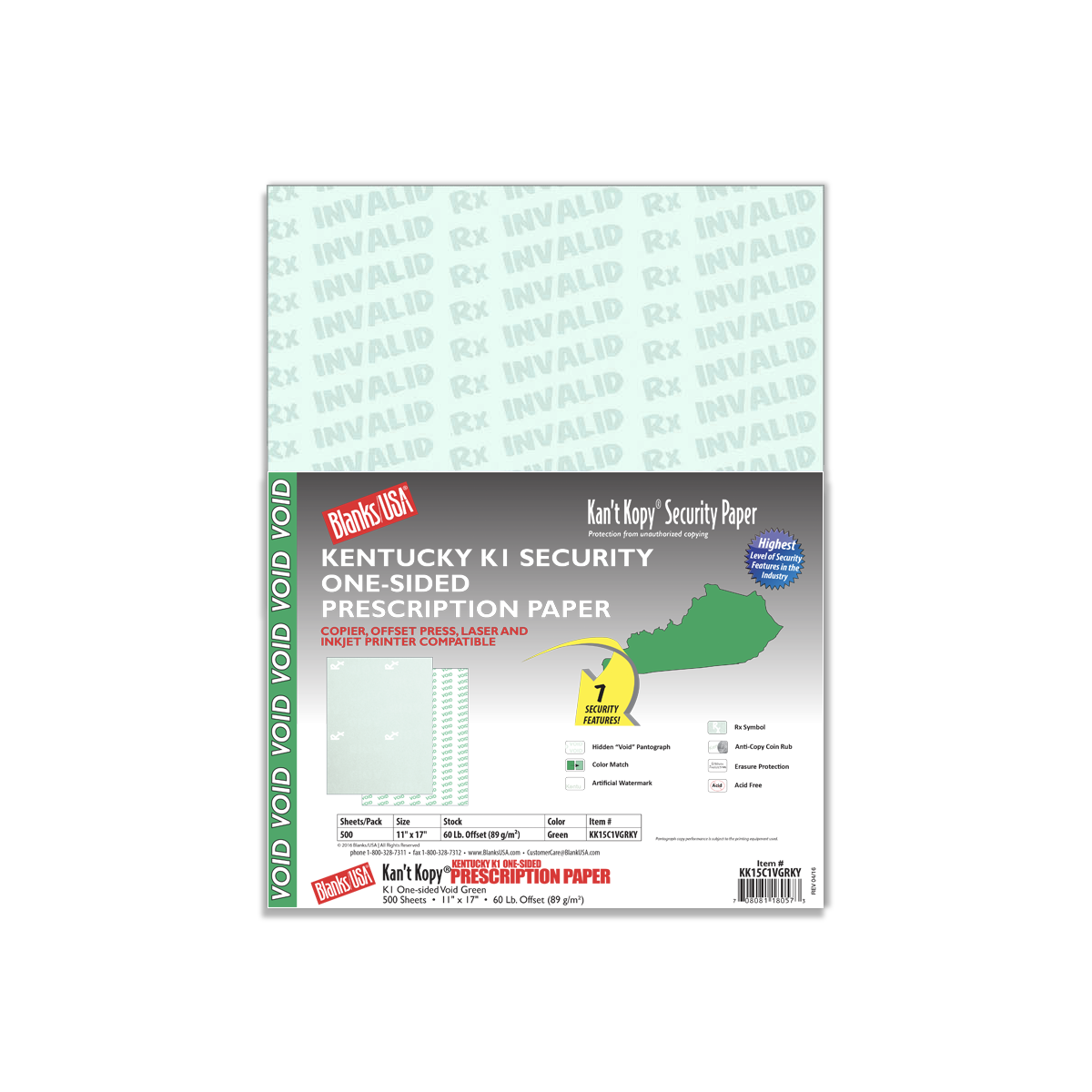 Kan't Kopy® K1 State Specific Prescription Paper | KK1-XX | Blanks/USA