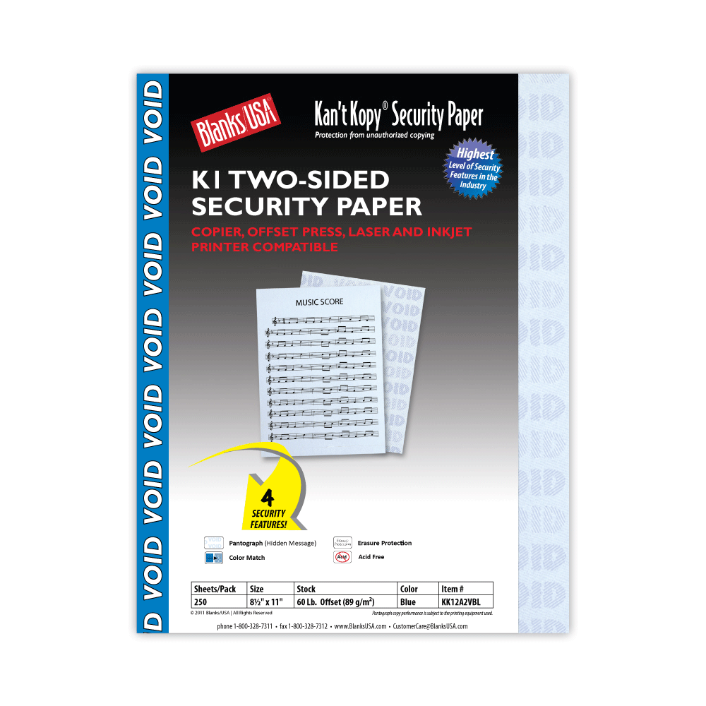 Kan't Kopy® K1 Two-Sided Security Paper | KK1-2 | Blanks/USA