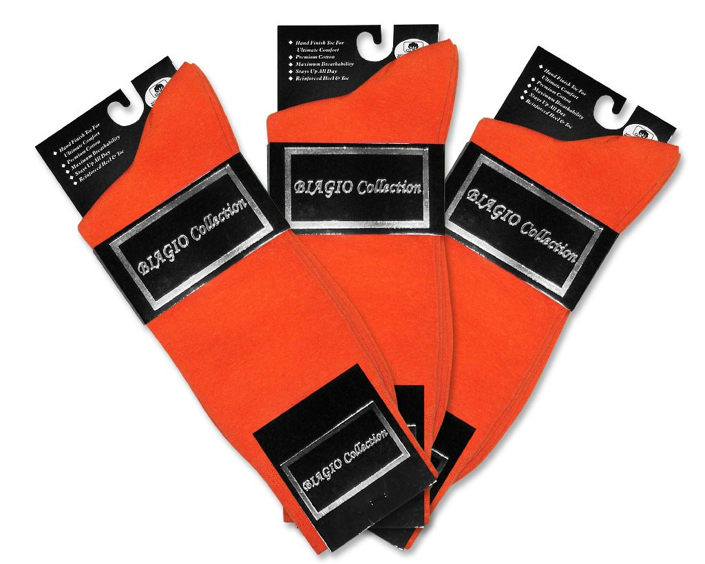 Orange Cotton Dress Socks | 3 Pair Mens Biagio Cotton Dress Socks