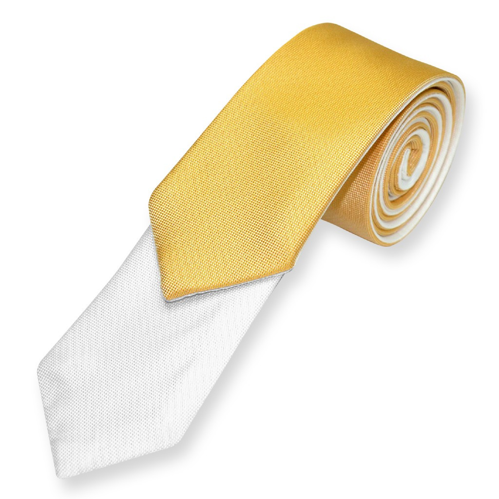 Biagio Two-Sided NeckTie Solid Gold Color and White Mens Neck Tie