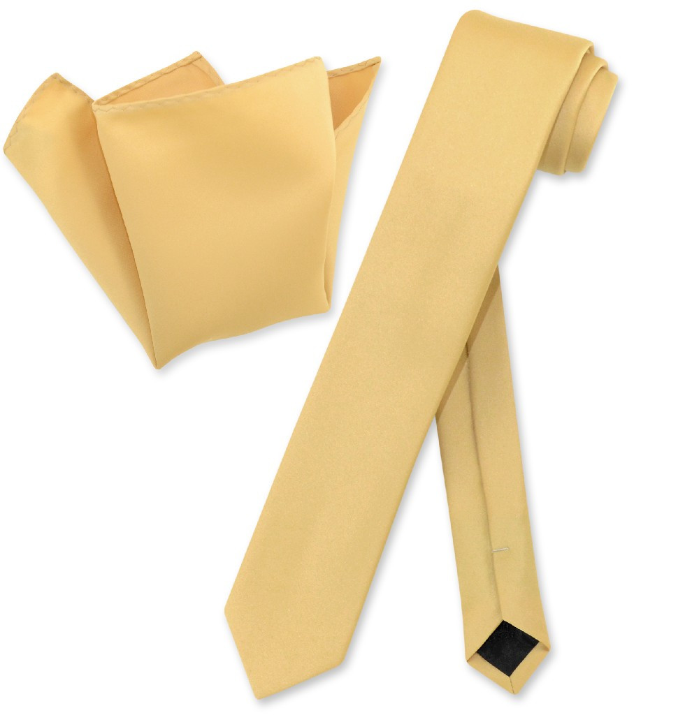 Vesuvio Napoli Solid Gold Skinny NeckTie Handkerchief Mens Tie Set