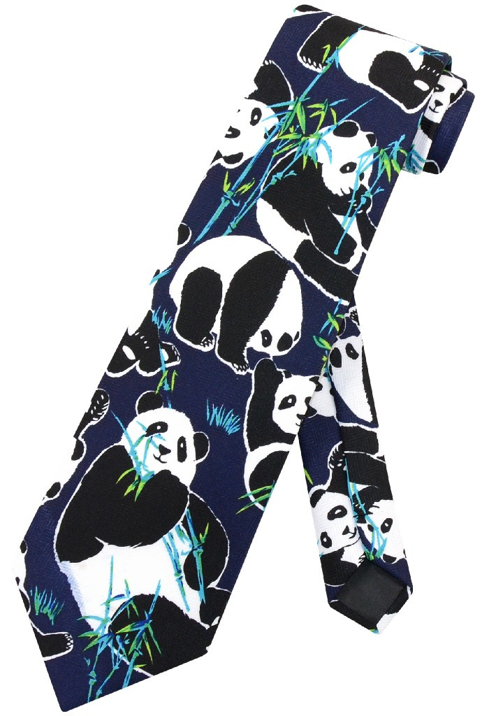 Panda Bears Mens NeckTie | Panda Bear Eating Bamboo Neck Tie