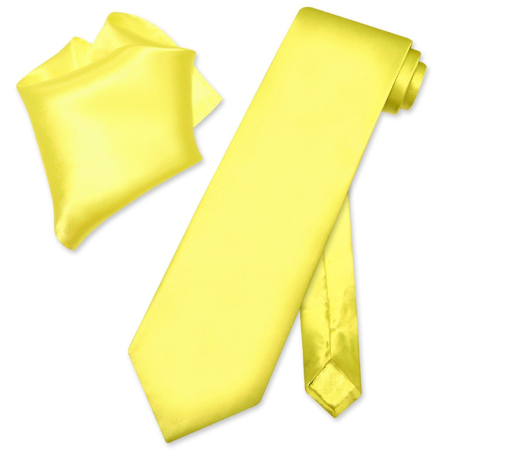 Biagio Silk Solid Yellow Color NeckTie Handkerchief Mens Neck Tie Set