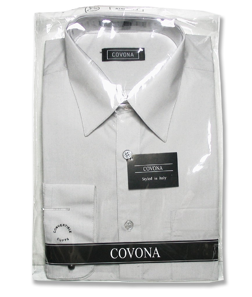 Covona Mens Solid Silver Grey Dress Shirt with Convertible Cuffs