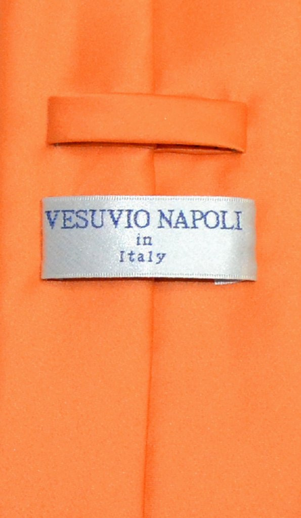 Vesuvio Napoli Solid Orange NeckTie Handkerchief Mens Neck Tie Set