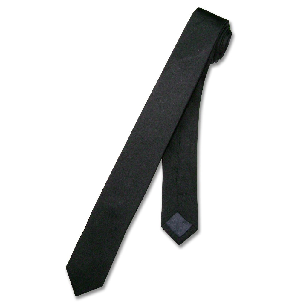 100% Silk Narrow NeckTie Extra Skinny Black Color Mens Neck Tie