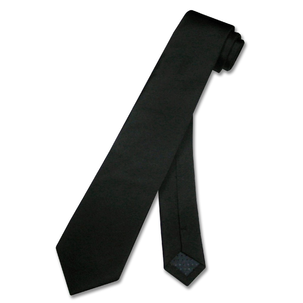 100% Silk Narrow NeckTie Skinny Black Color Mens Neck Tie