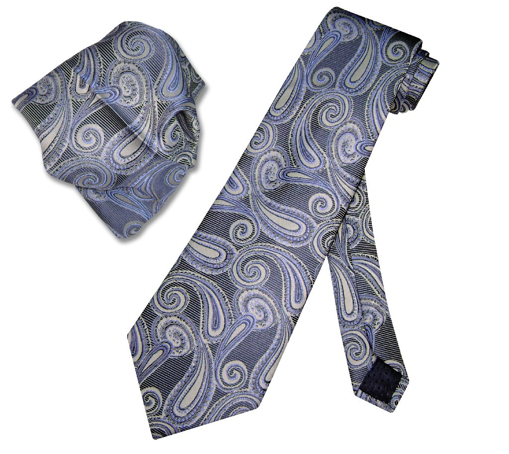 Blue Paisley Design NeckTie Handkerchief Mens Neck Tie Set