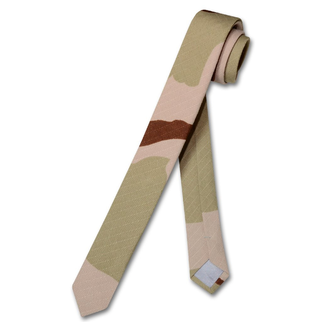 Covona Mens Beige Army Camouflage NeckTie Military Extra Skinny Tie