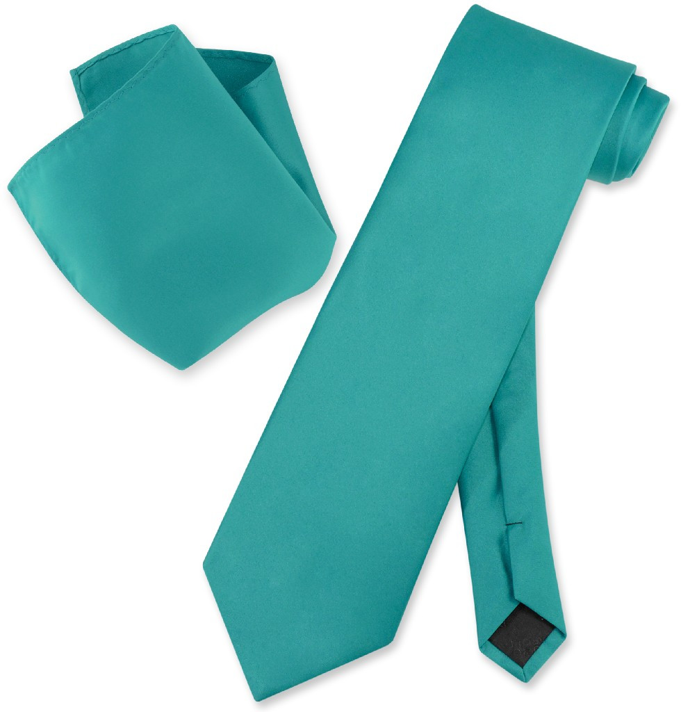 Vesuvio Napoli Solid Teal Color NeckTie Handkerchief Mens Neck Tie Set