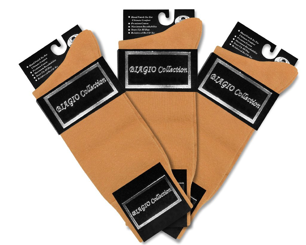 Solid Gold Color Mens Socks | 3 Pair of Biagio Cotton Dress Socks