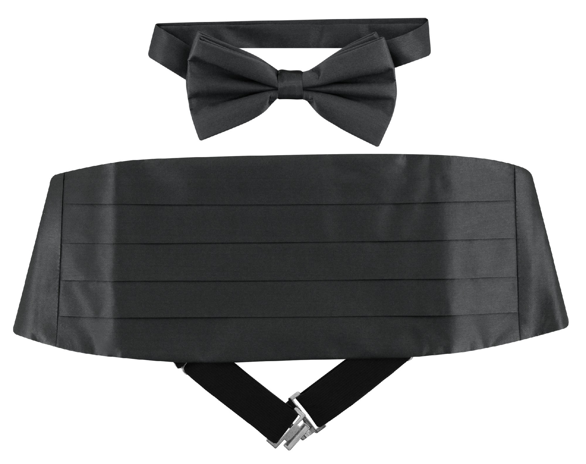 Silk Cumberbund BowTie Charcoal Grey Color Mens Cummerbund Bow Tie Set