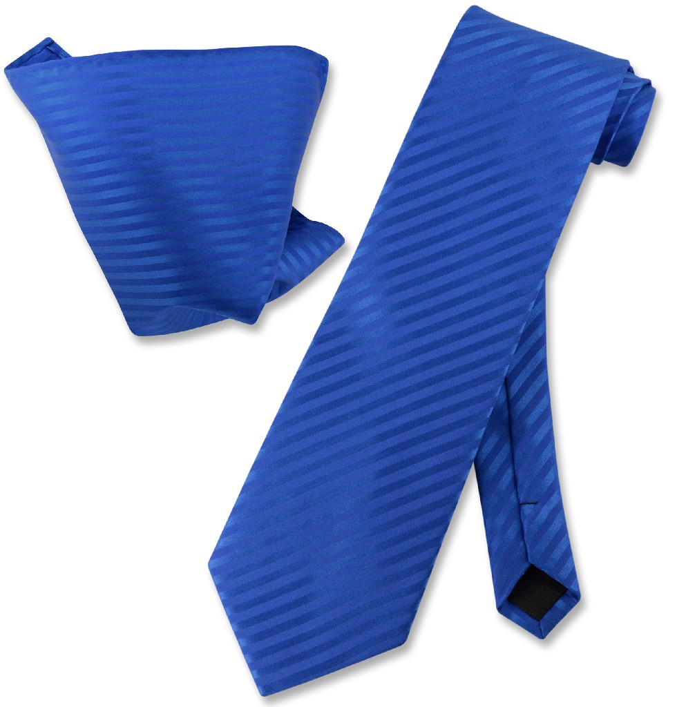 Vesuvio Napoli Royal Blue Striped NeckTie & Handkerchief Neck Tie Set