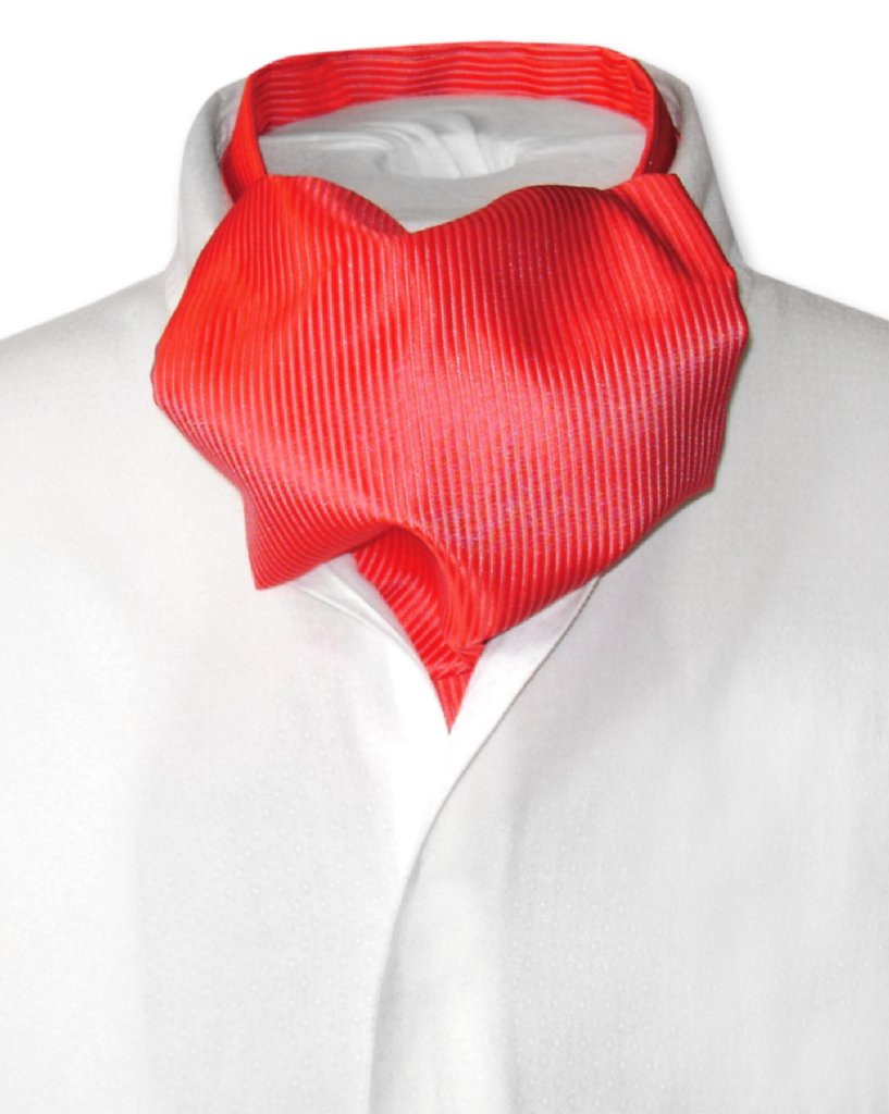 Red Cravat | Solid Color Ribbed Ascot Cravat Mens Tie