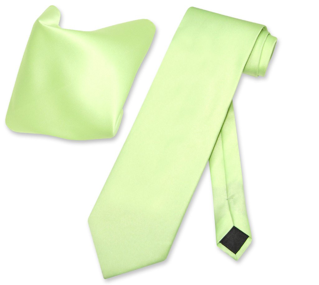 Vesuvio Napoli Solid Lime Green NeckTie Handkerchief Mens Neck Tie Set