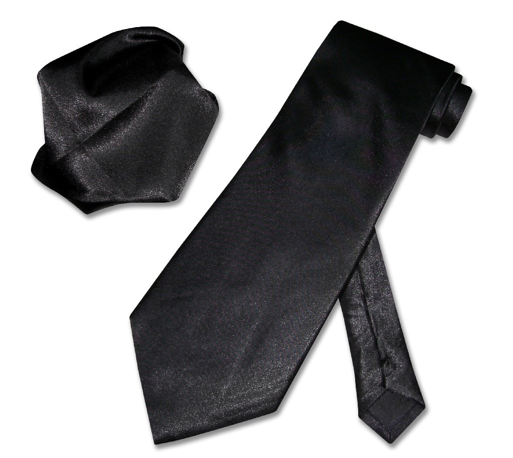 Solid Black Color NeckTie Handkerchief Mens Neck Tie Set