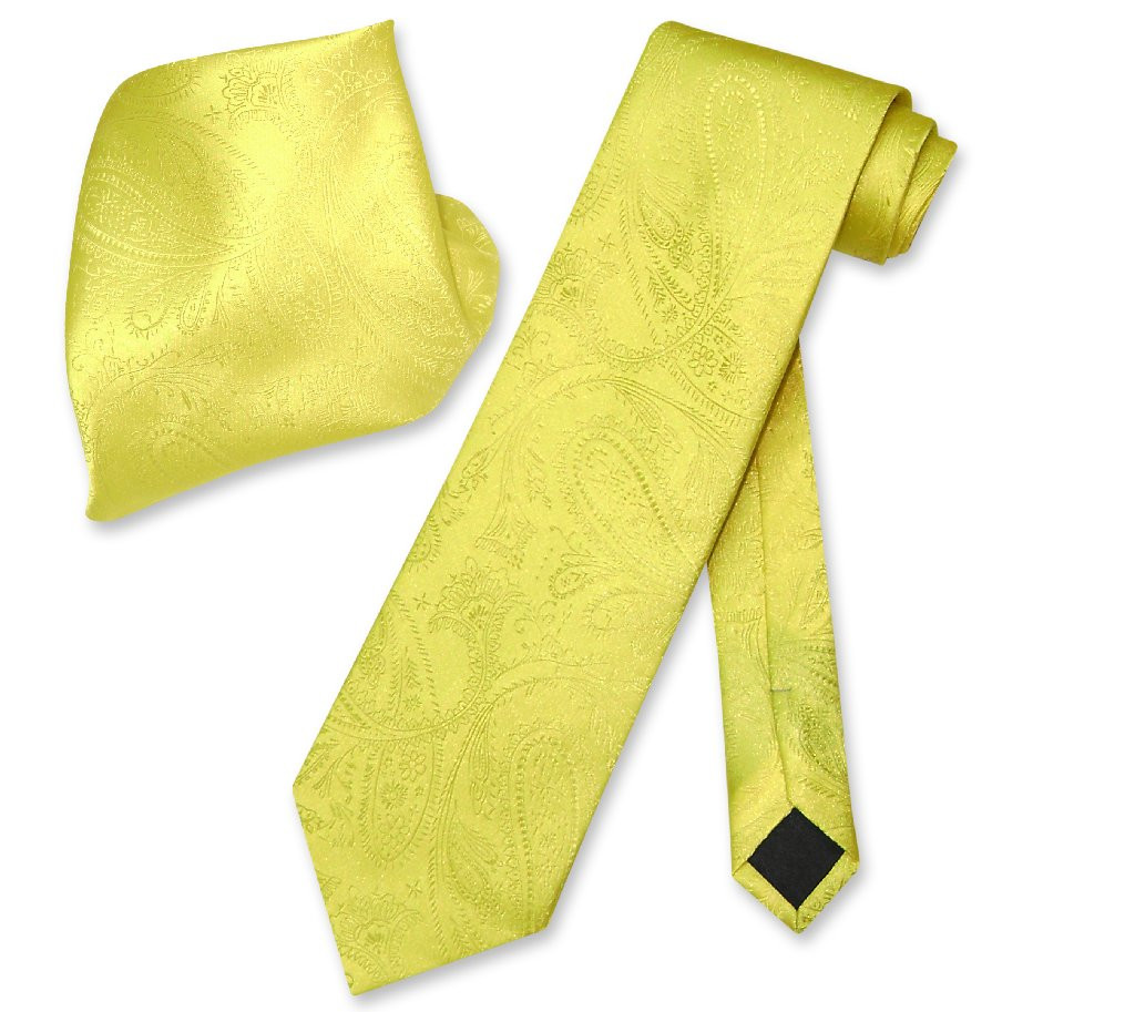 Vesuvio Napoli Yellow Paisley NeckTie & Handkerchief Mens Neck Tie Set