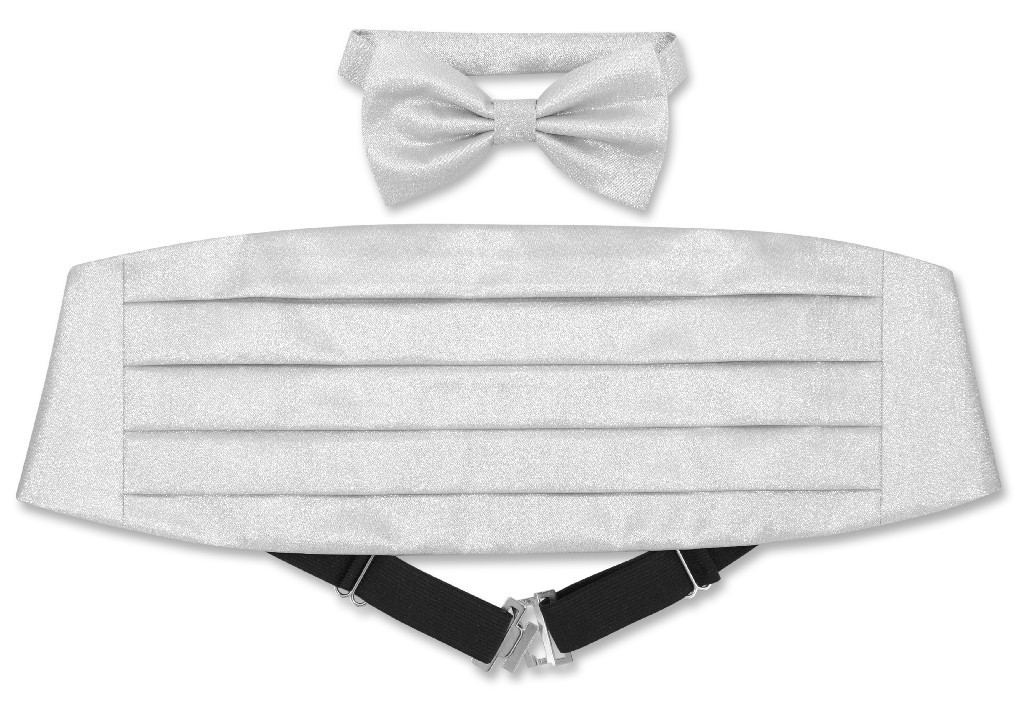 Cummerbund BowTie Set Silver Grey Metallic Design Cumberbund