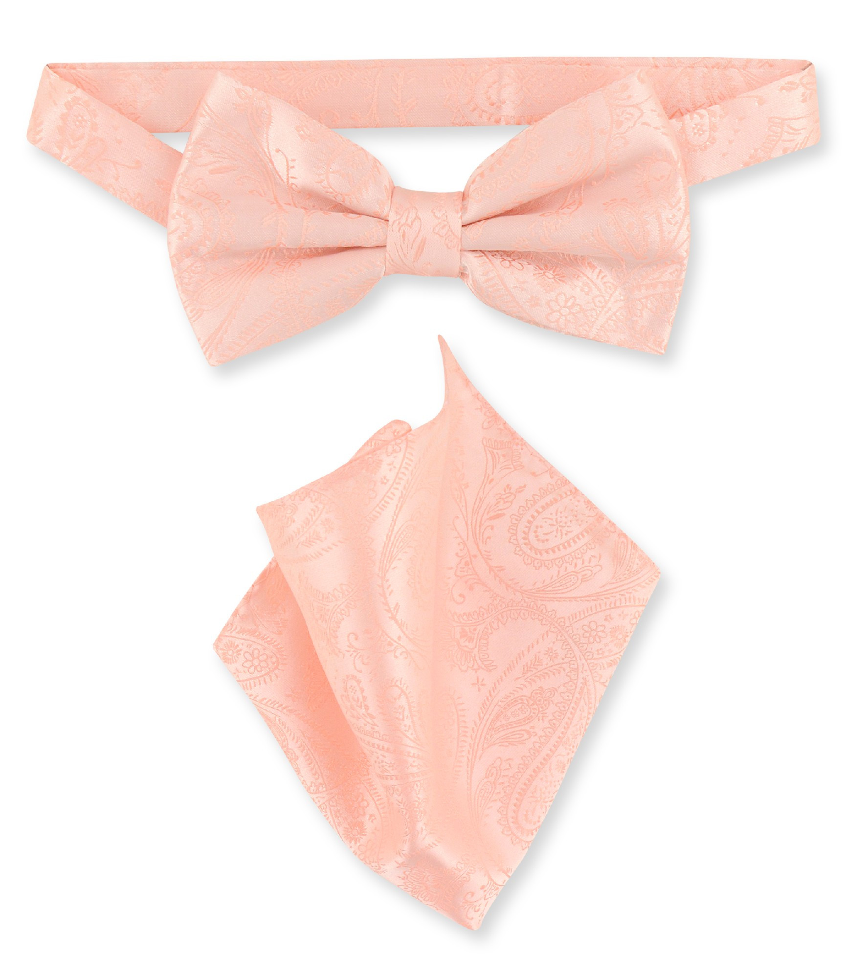 Peach Paisley Bow Tie Handkerchief Set | Mens BowTie Hanky Set