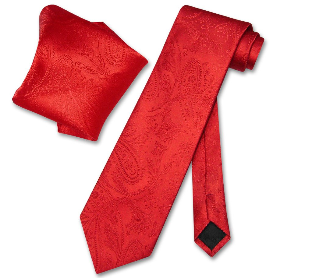 Vesuvio Napoli Red Paisley NeckTie & Handkerchief Mens Neck Tie Set
