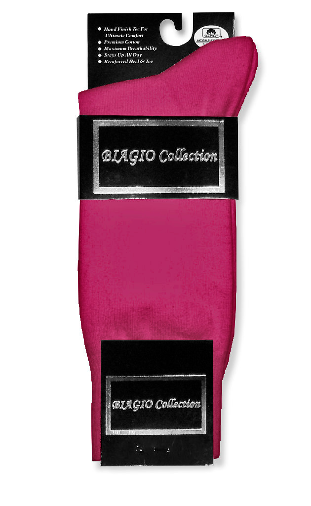 Solid Hot Pink Mens Socks | 3 Pair Of Biagio Cotton Dress Socks