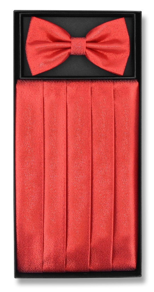 Cummerbund BowTie Set Red Metallic Design Cumberbund Bow Tie