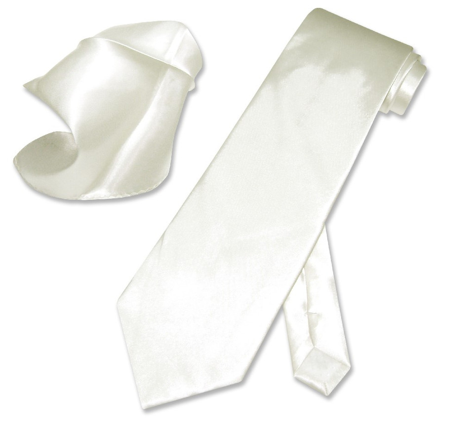 Solid Off-White / Cream Color NeckTie Handkerchief Mens Neck Tie Set