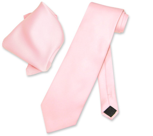 Vesuvio Napoli Solid Pink NeckTie Handkerchief Mens Neck Tie Set