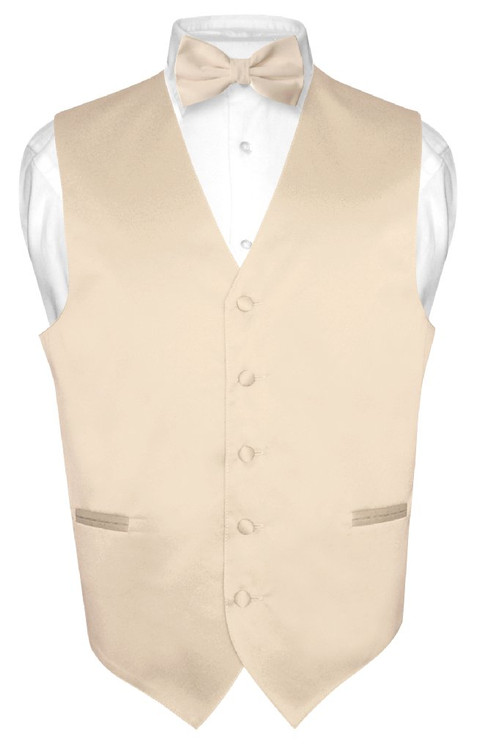 Light Brown Tie And Light Brown Vest Set | Vest And Bow Tie Set