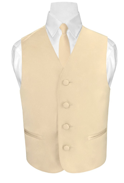 Boys Dress Vest Neck Tie Solid Light Brown Vest and NeckTie Set