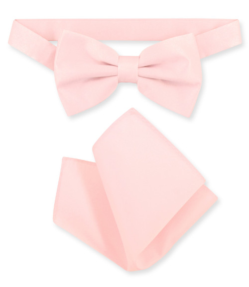 Pink Bow Tie And Handkerchief Set | Mens Solid Pink Bowtie Set