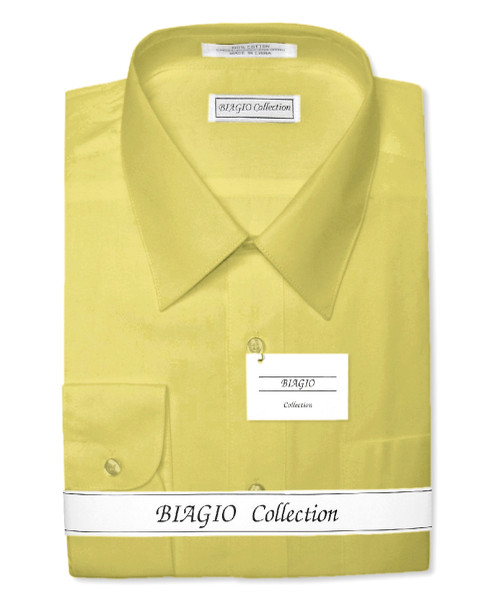 Convertible Cuffs | Solid Yellow Cotton Dress Shirt By Biagio
