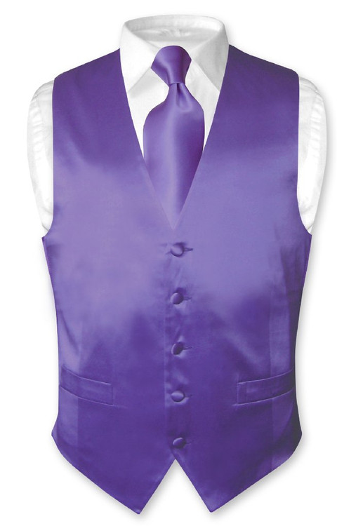 Purple Vest | Purple NeckTie | Silk Solid Color Vest Neck Tie Set