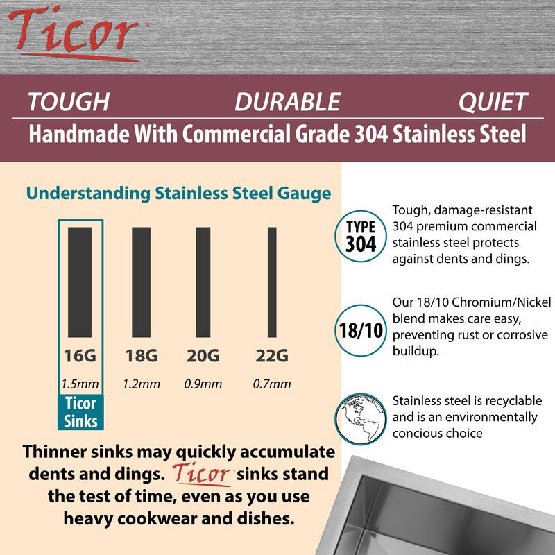 25" Ticor TR4060 Bradford Series 16-Gauge Stainless Steel Overmount ...